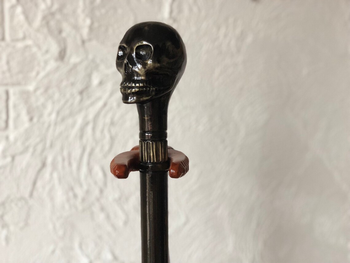 Carved Walking Cane Skull Black Walking Cane for Men Hand | Etsy