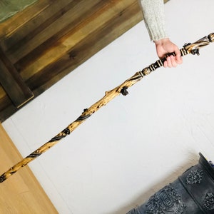 Larp staff Wizard staff Carved wood magic staff | Etsy