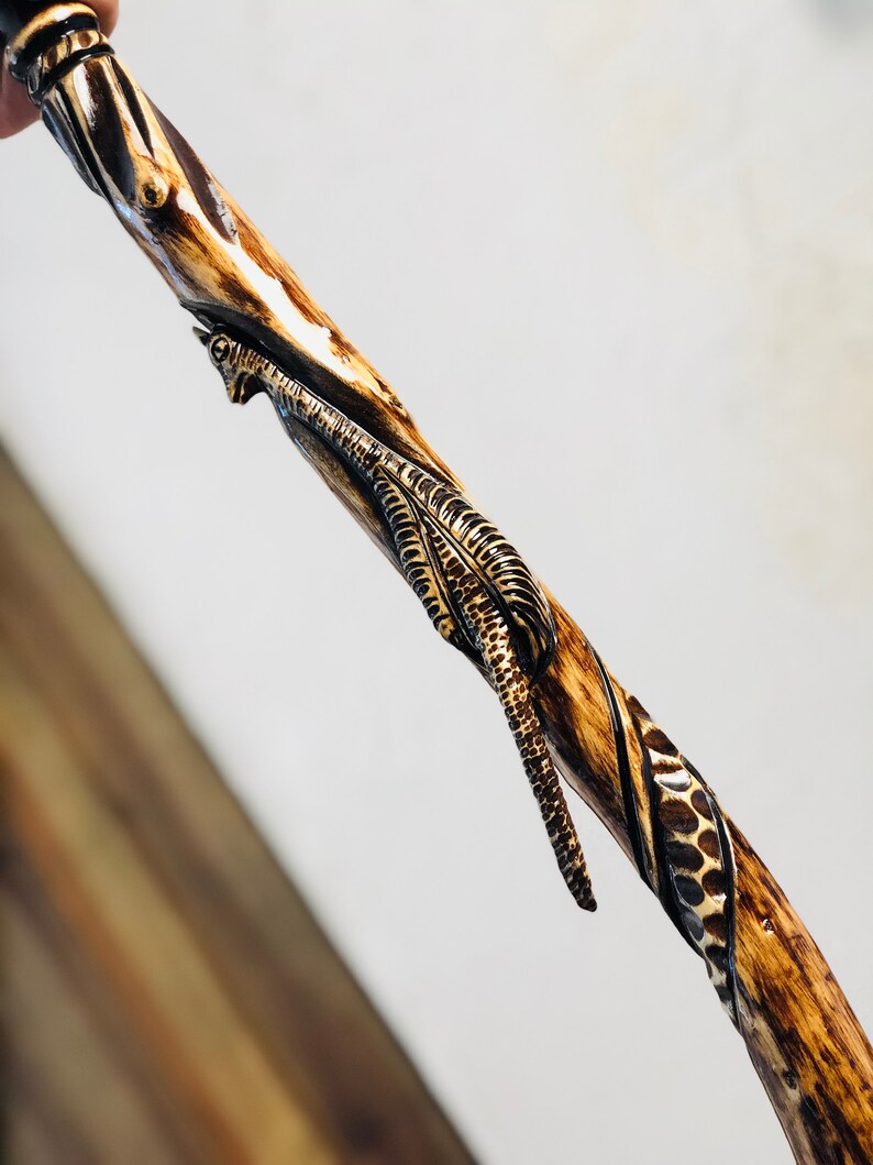 Hand Carved Wooden Wizard Staff: 61-inch Hiking Stick - Etsy