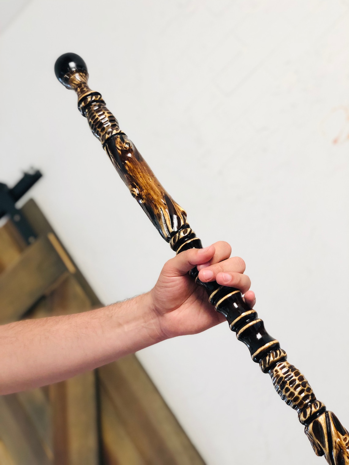 Larp staff Hiking pole Wizard staff Hiking staff Mage | Etsy