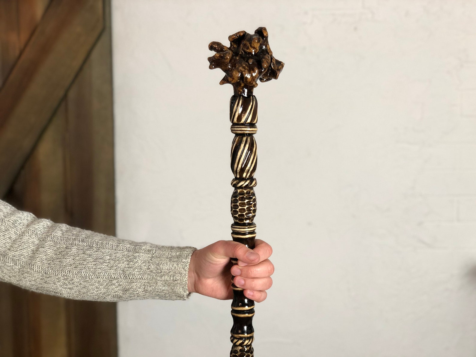 Wooden hiking staff Wizard staff Handmade mage staff Carved | Etsy