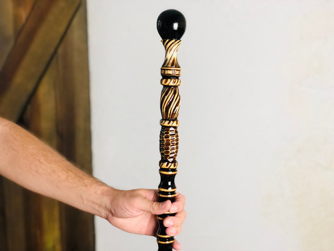 Hand Carved Wooden Hiking Staff: Wizard Mage Walking Stick (61 Inches ...