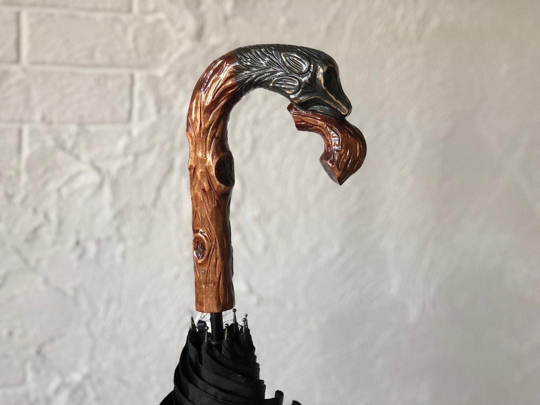Unique Umbrella Hand Carved Umbrella for Men Custom Umbrella Wolf ...