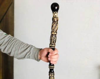 Wooden Hiking Staff Wizard Staff Handmade Mage Staff Carved | Etsy