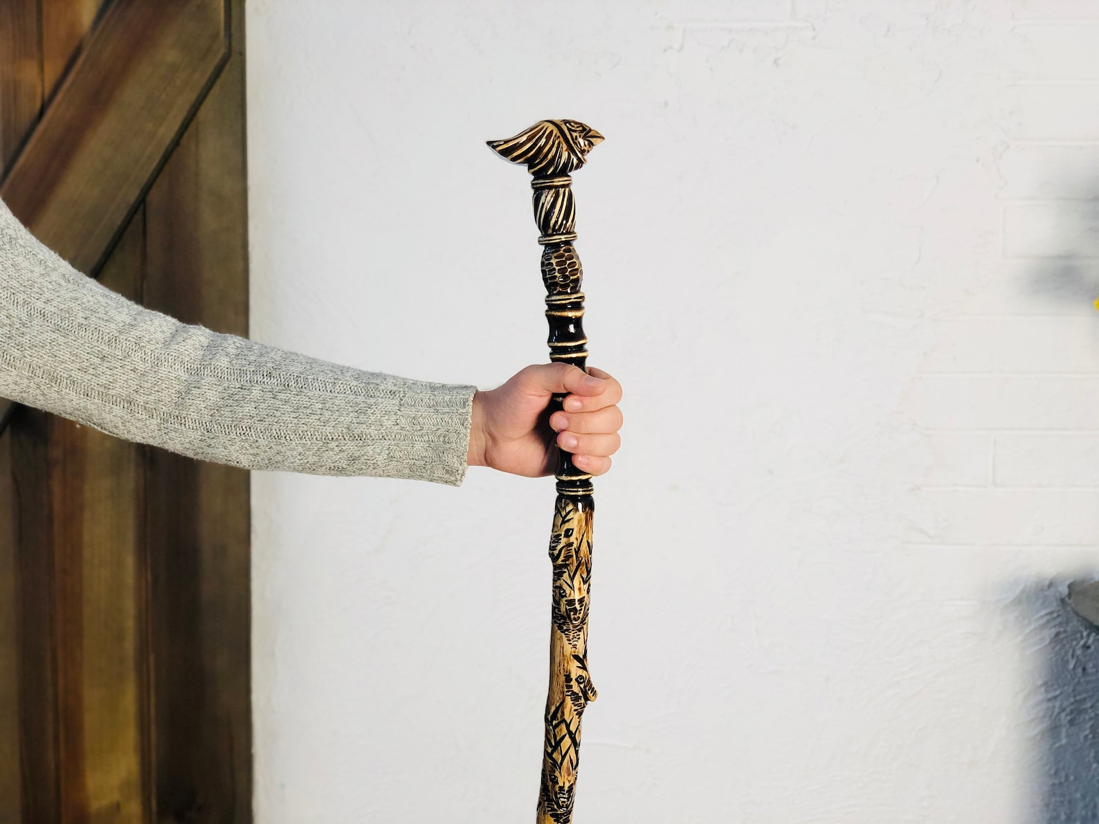 Wooden wizard staff Hiking staff Hand carved walking stick | Etsy