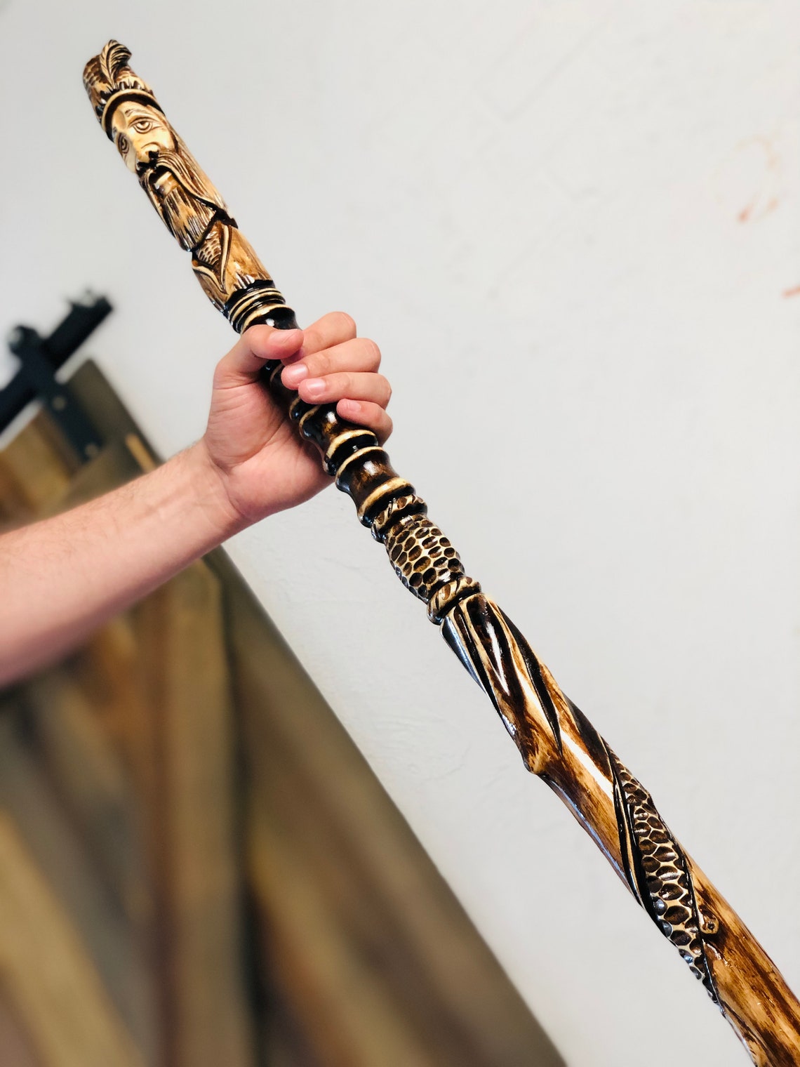 Wizard staff Magic Druid Staff Wooden Staff Wood walking | Etsy