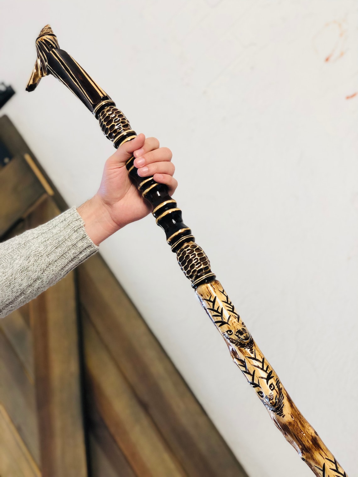 Forest hiking stick bird Wizard stick Wooden staff Hand | Etsy