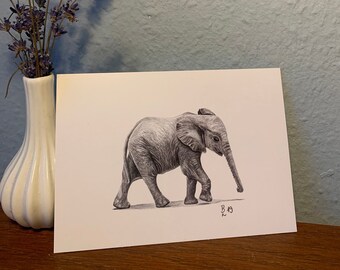 Postcard Elephant With Butterflies - Etsy