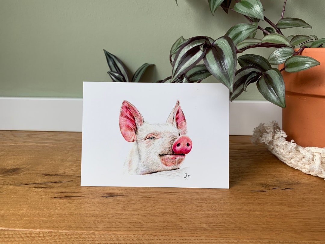 Postcard Lucky Pig, Illustration - Etsy