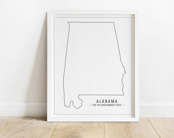 Alabama State Print, Instant Download, State Outline, State Wall Art - Etsy