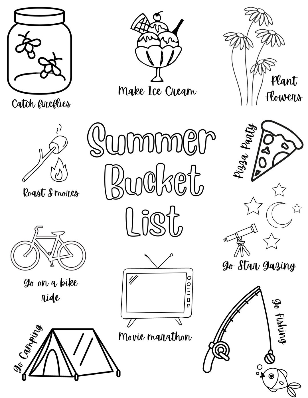 Summer Bucket List Coloring Page Summer Bucket List Pinterest Sketch ...