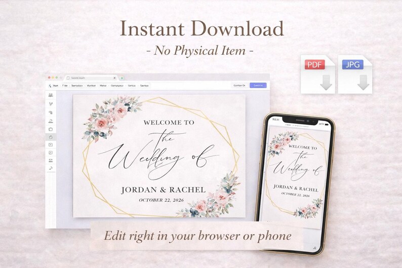 Editable Wedding Welcome Sign Template, Floral Wedding Welcome Sign ...