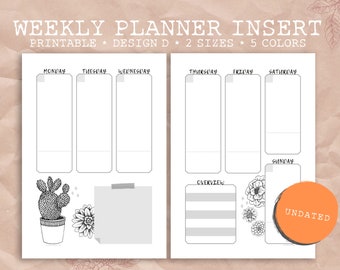 Weekly Undated Planner Printable Design A Cactus-floral - Etsy