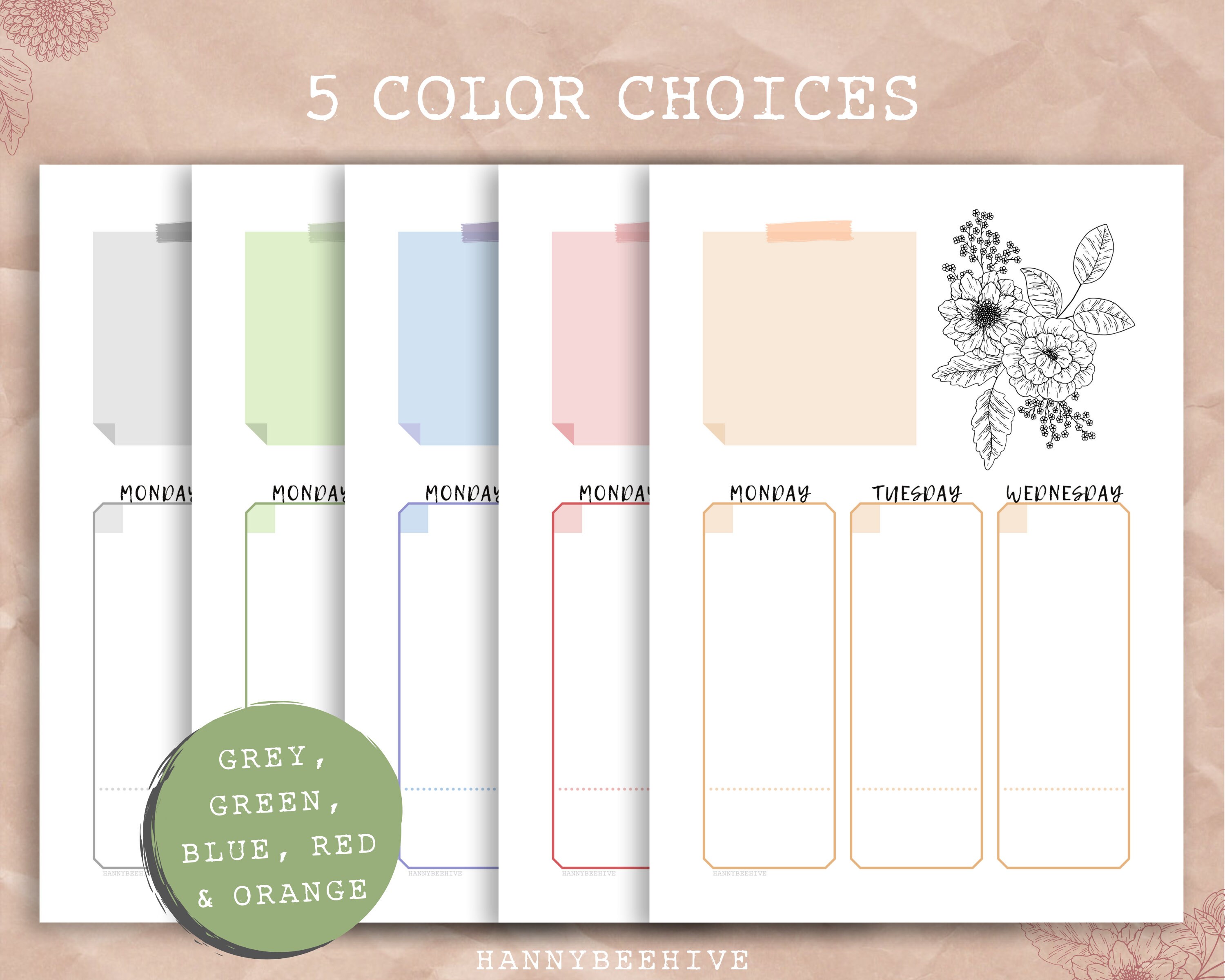 Weekly Undated Planner Printable Design A Cactus-floral Theme Bullet ...