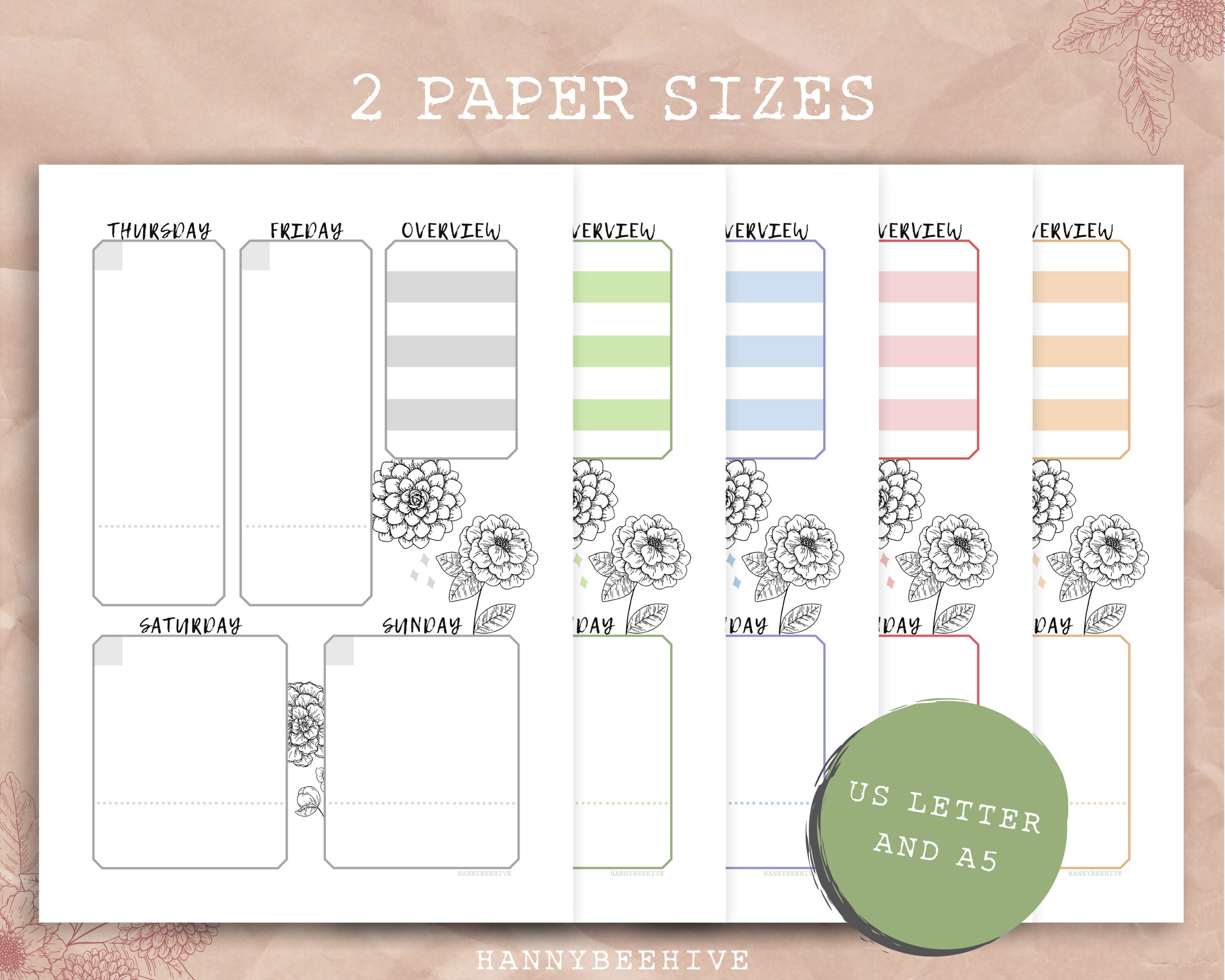 Weekly Undated Planner Printable Design A Cactus-floral Theme Bullet ...