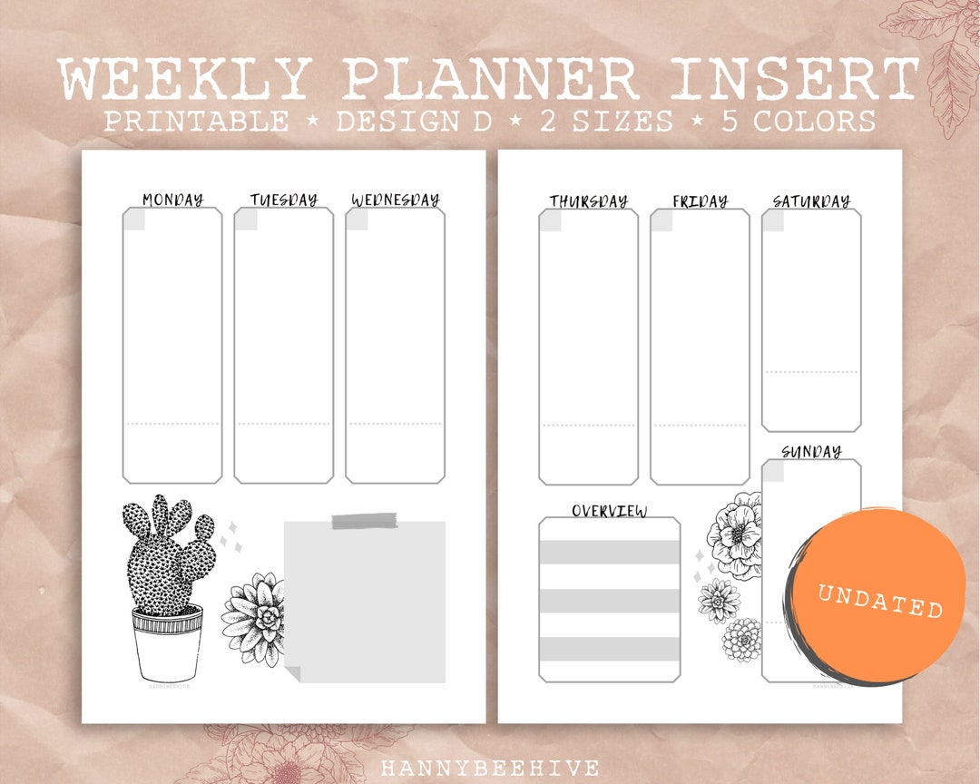 Weekly Undated Planner Printable Design D Cactus-floral Theme Bullet ...