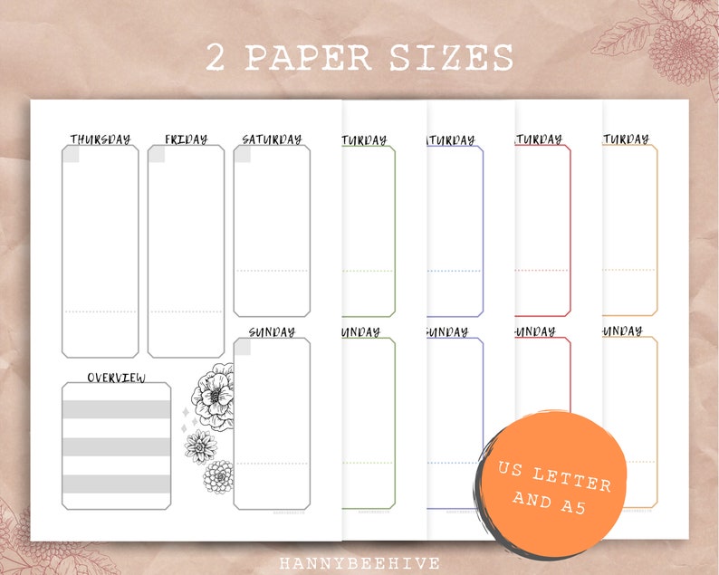 Weekly Undated Planner Printable Design D Cactus-floral Theme Bullet ...