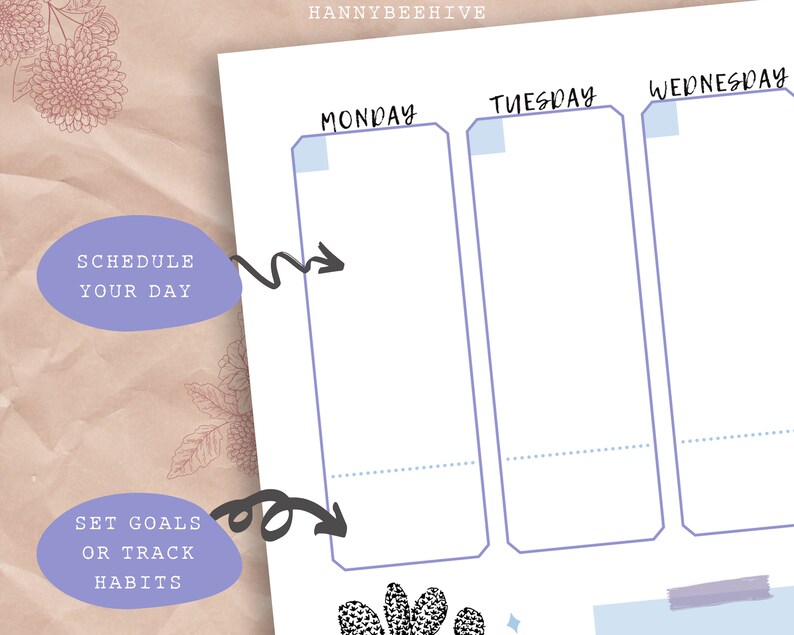 Weekly Undated Planner Printable Design D Cactus-floral Theme Bullet ...