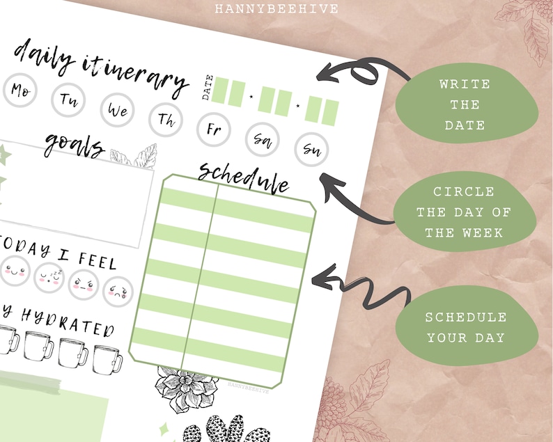 Daily Schedule Itinerary Printable Design A Cactus-floral | Etsy