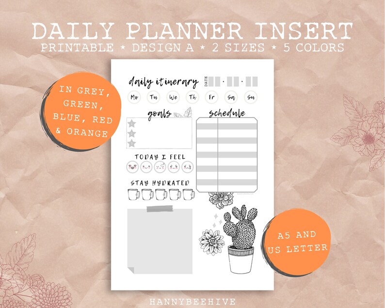Daily Schedule Itinerary Printable Design A Cactus-floral | Etsy