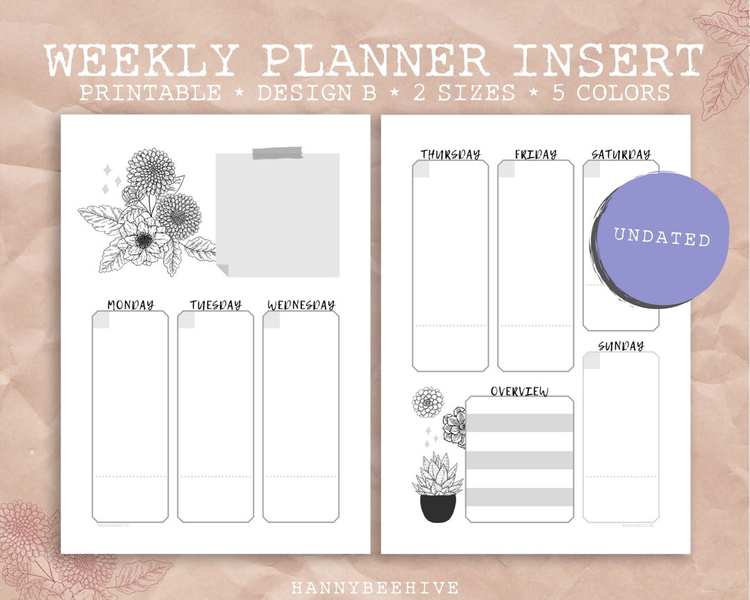 Weekly Undated Planner Printable Design B Cactus-floral - Etsy