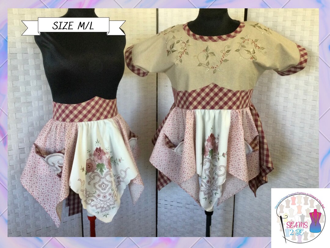 Boho Tunic/apron Set, Empire Waist Tunic, Vintage Style Apron, Kerchief ...