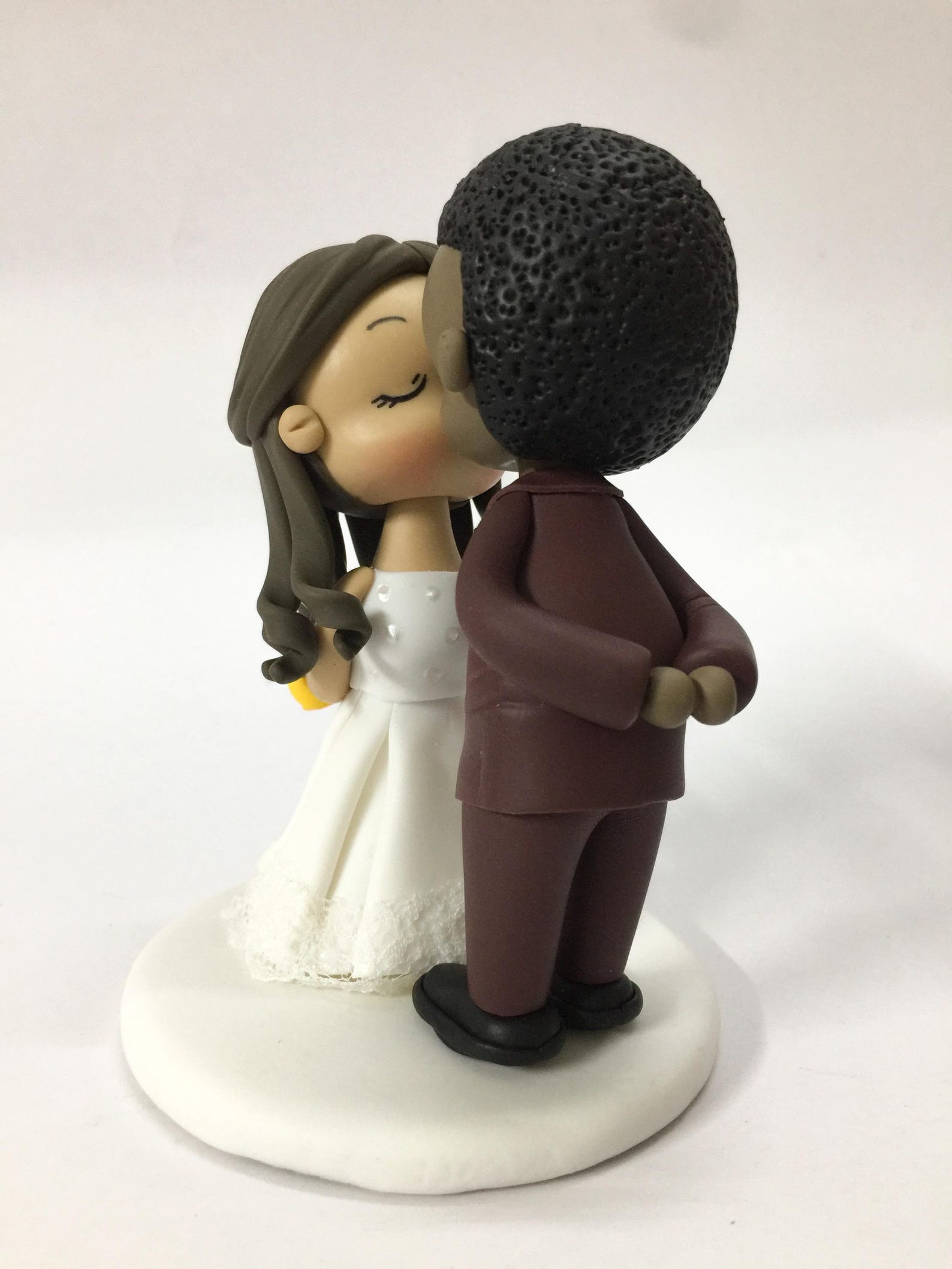 Short Curly Hair Groom & Half up Do Bride Topper, Interracial Wedding ...