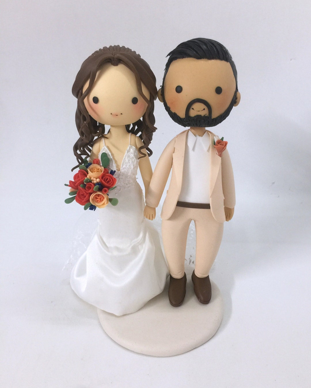 Autumn Wedding Cake Topper, Half Do Bride and Full Beard Groom Wedding ...
