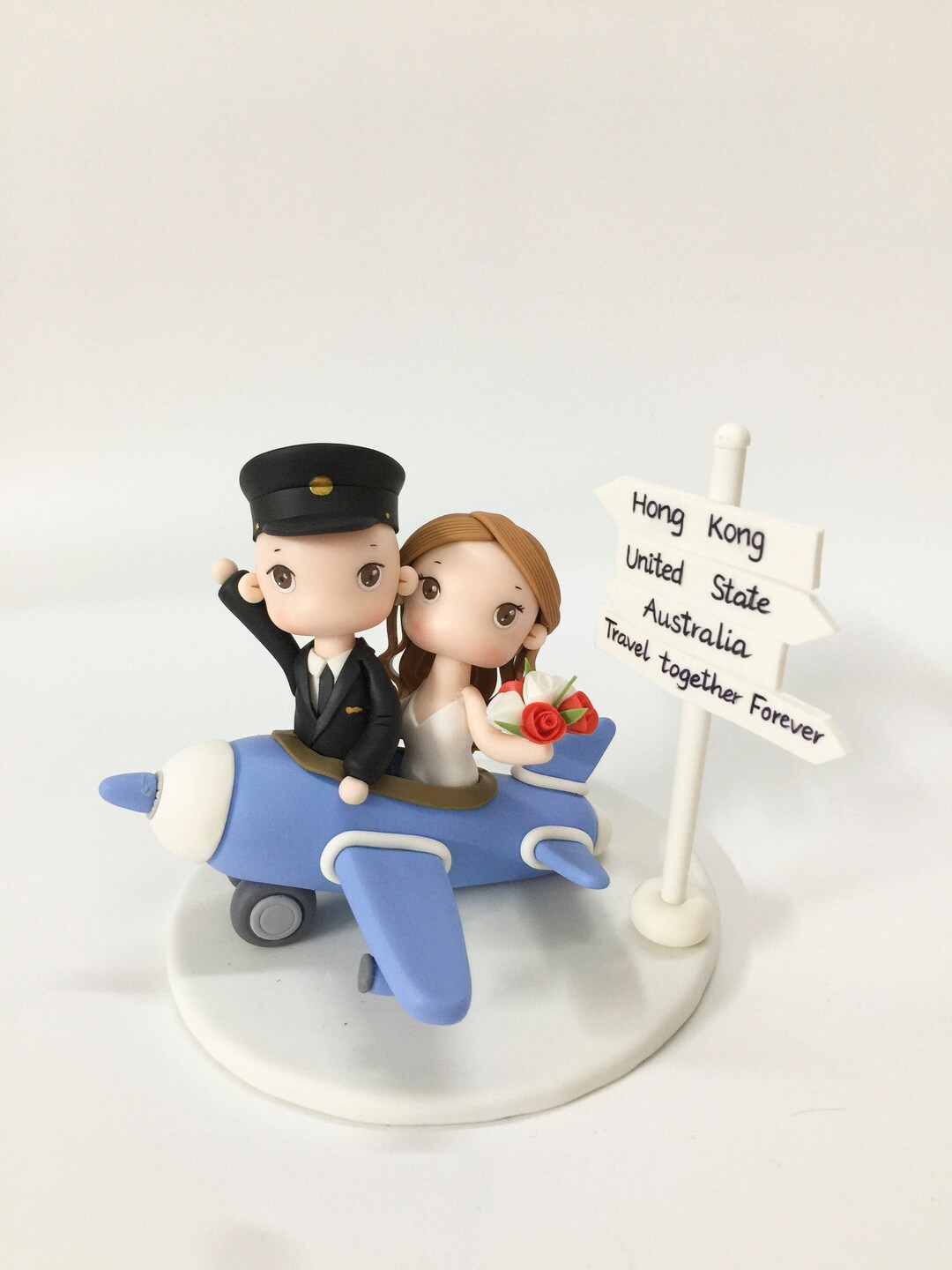 Pilot & Flight Attendant Wedding Cake Topper, Destination Wedding ...