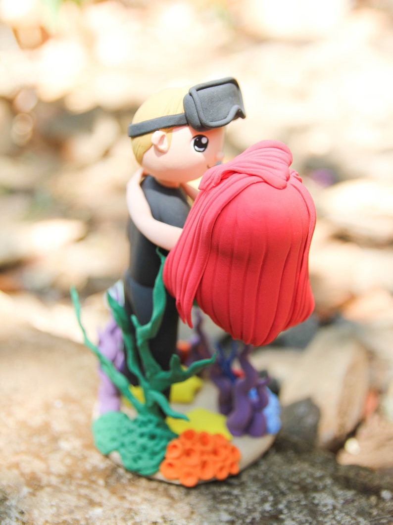 Mermaid Wedding Cake Topper Scuba Diver Wedding Topper Groom - Etsy