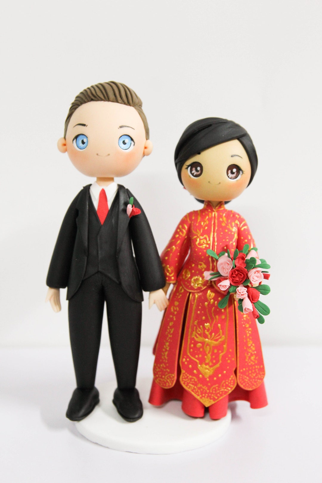 Chinese Bride & American Groom Wedding Cake Topper, Mixed Race Wedding ...