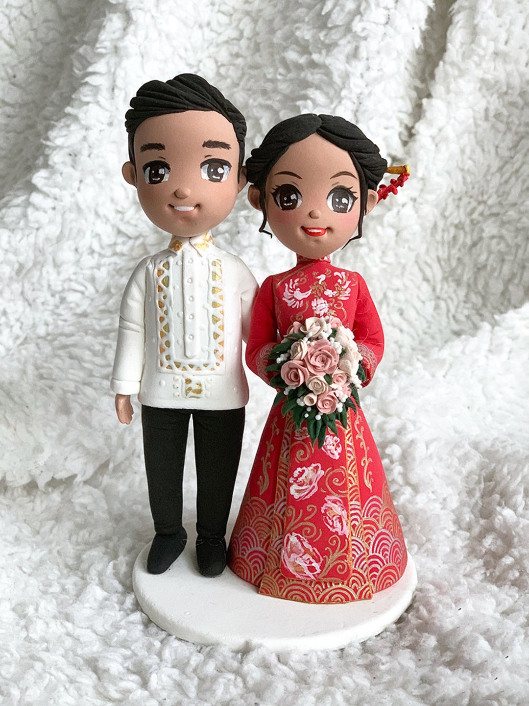 Wedding Cake Topper, Filipino and Chinese Wedding Clay Figurine ...