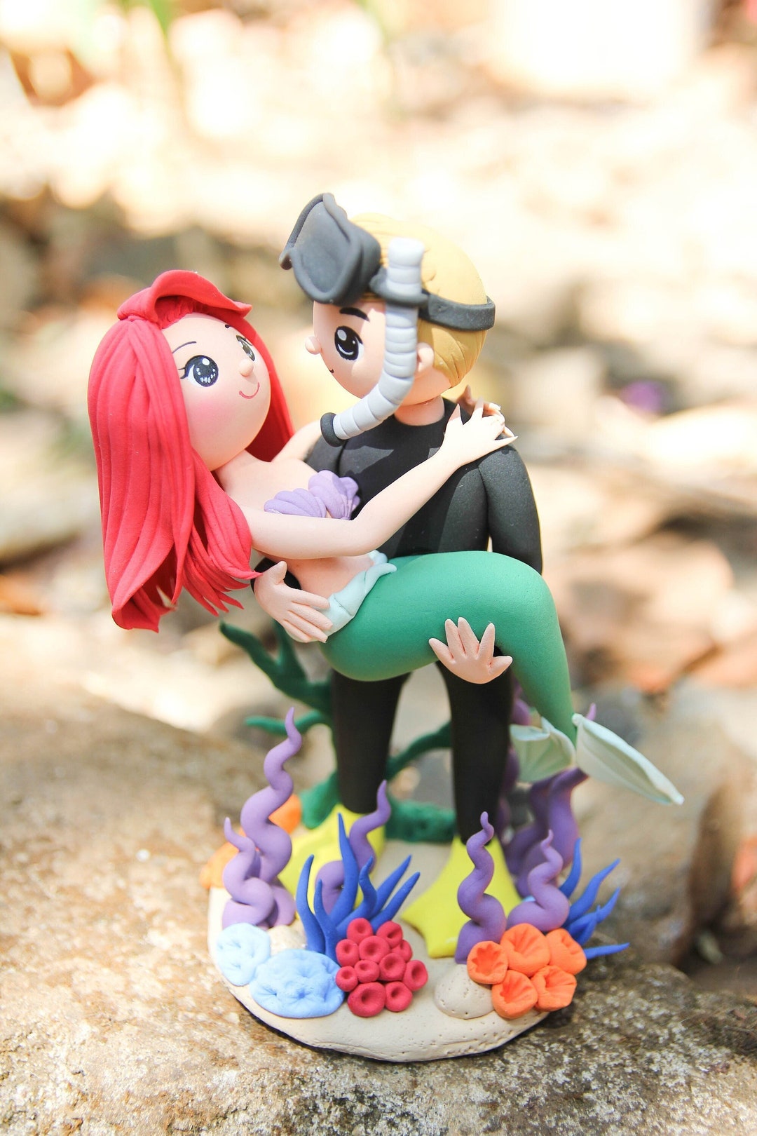 Mermaid Wedding Cake Topper, Scuba Diver Wedding Topper, Groom Carry ...