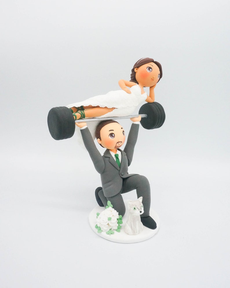 Weightlifting Wedding Cake Topper: Funny Gym Theme, Handmade Clay - Etsy