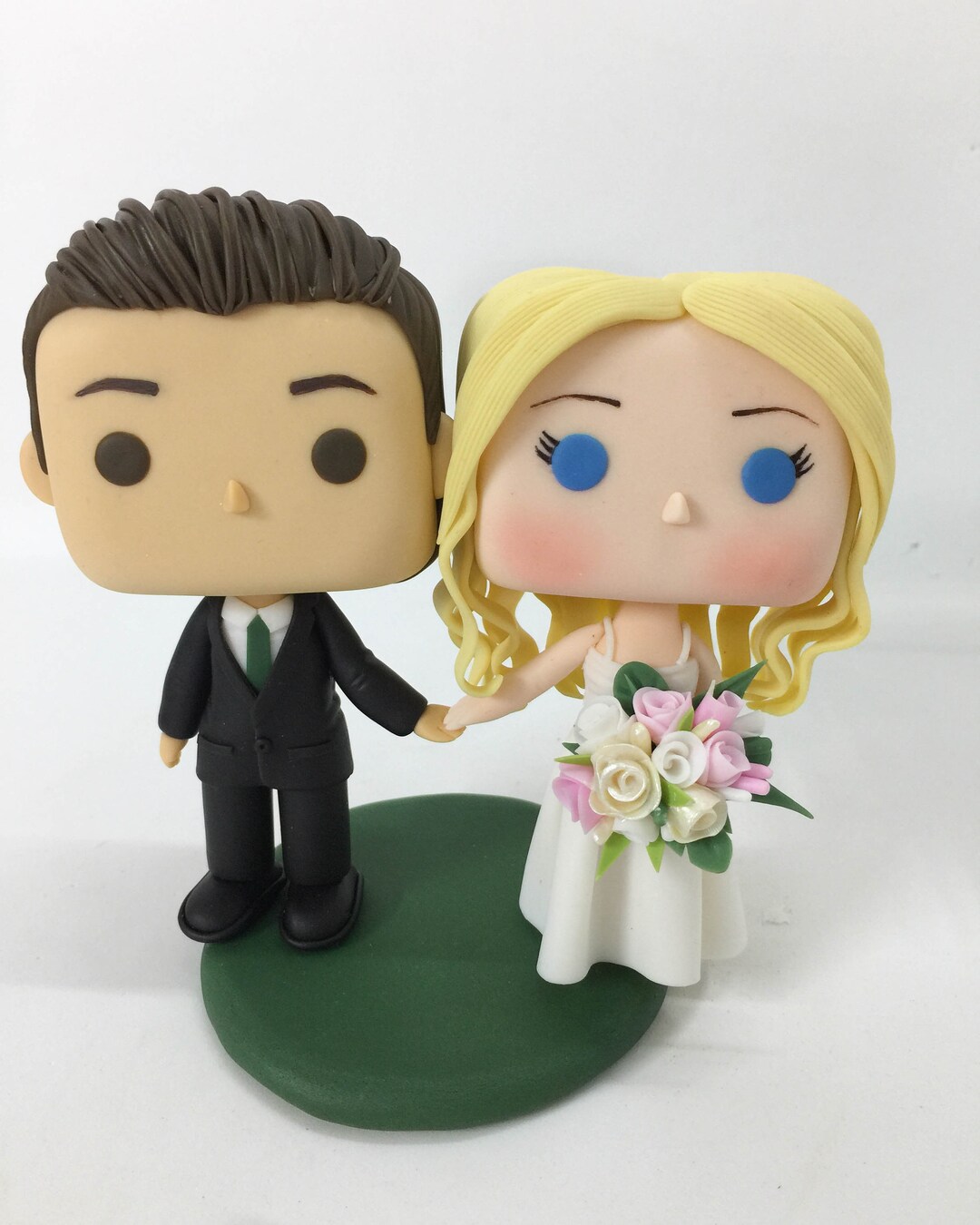 Mini Bride & Groom Wedding Cake Topper, Green Wedding Theme, Custom ...