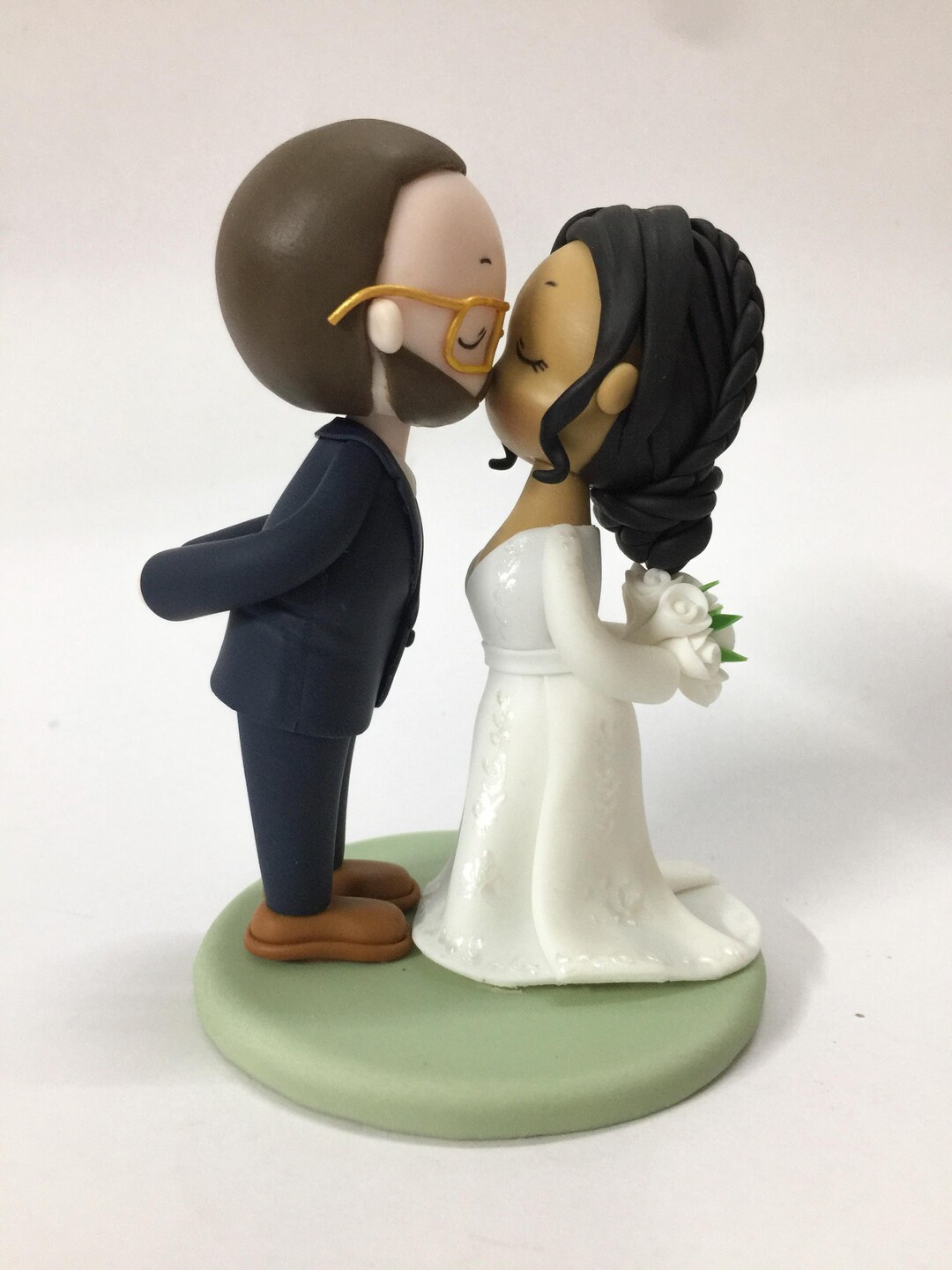 Wedding Cake Topper Bride & Groom, Butch Cut Groom, Braided Low Bun ...