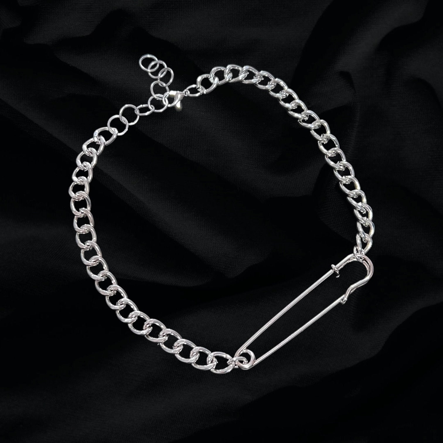 Large Safety Pin Chain Choker Necklace, Chunky Curb Chain, Punk Goth ...