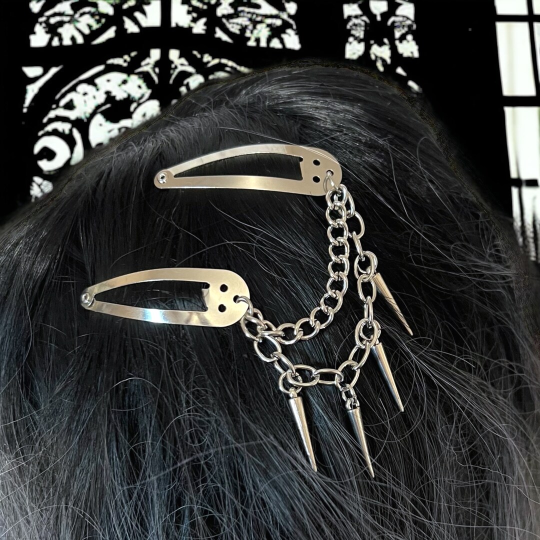 Spiked Layered Chain Hair Clips, 90s Alternative Punk Goth Grunge Style ...