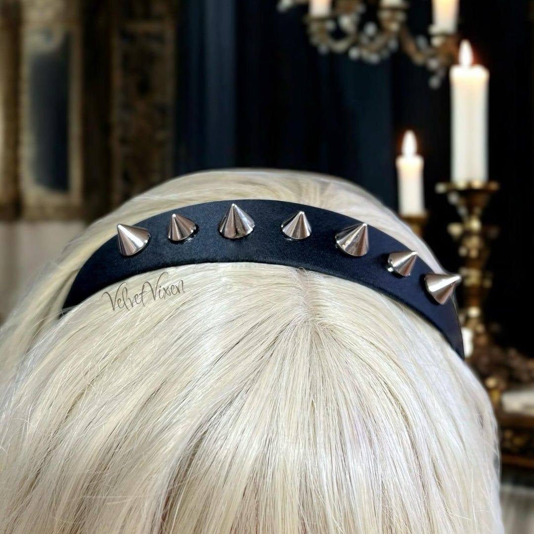 Spiked Black Headband, Gothic Crown Hair Accessory, Grunge Punk Studded ...