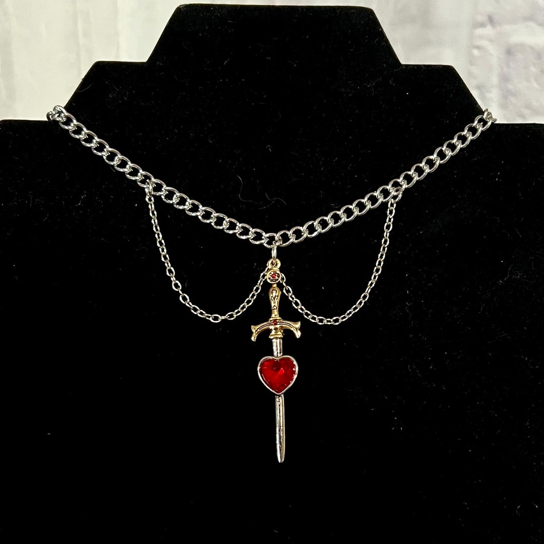 Ruby Heart Sword Dagger Layered Necklace, Romantic Gothic Alternative ...