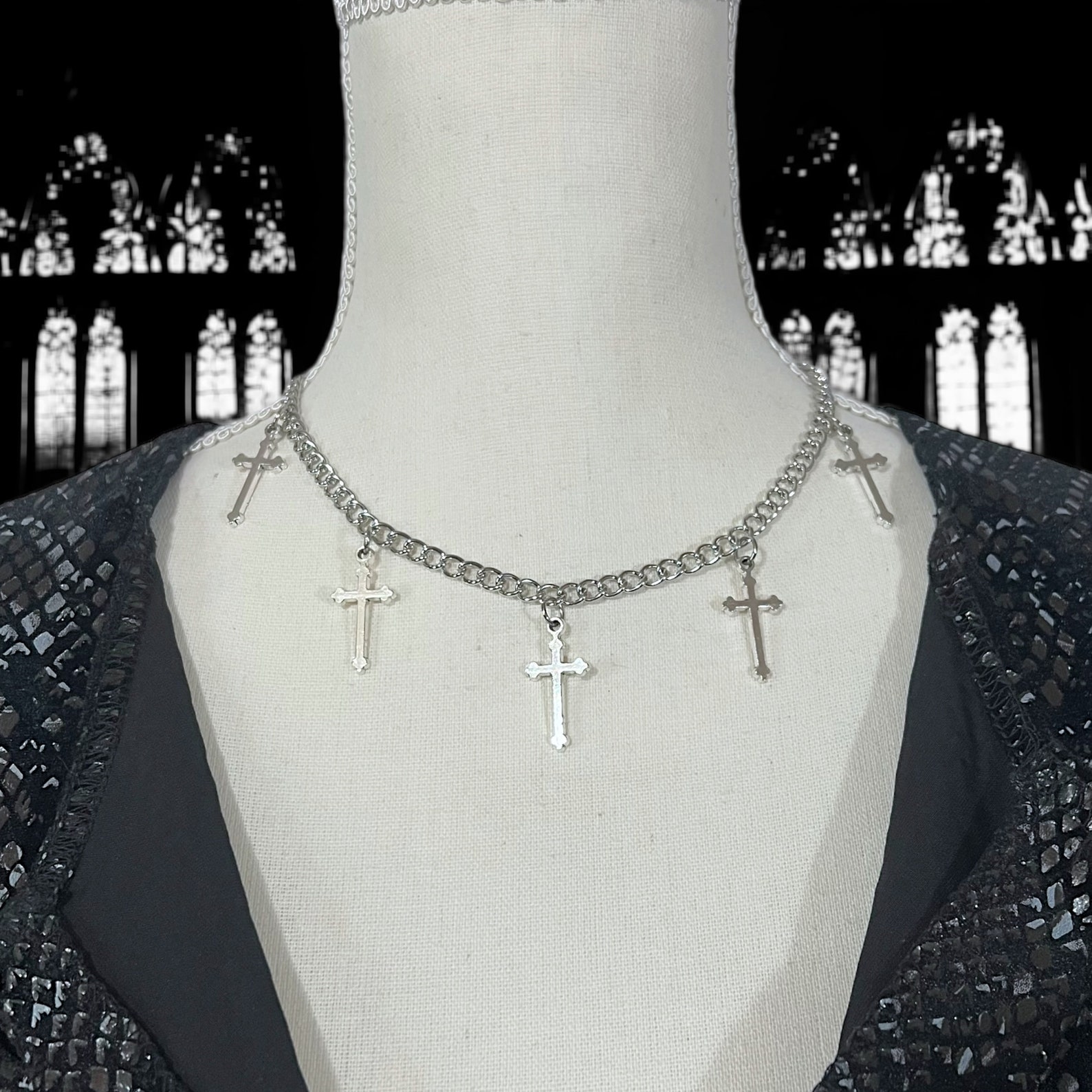 Gothic Cross Charm Chain Necklace, Silver Plated, Alternative Punk Goth ...
