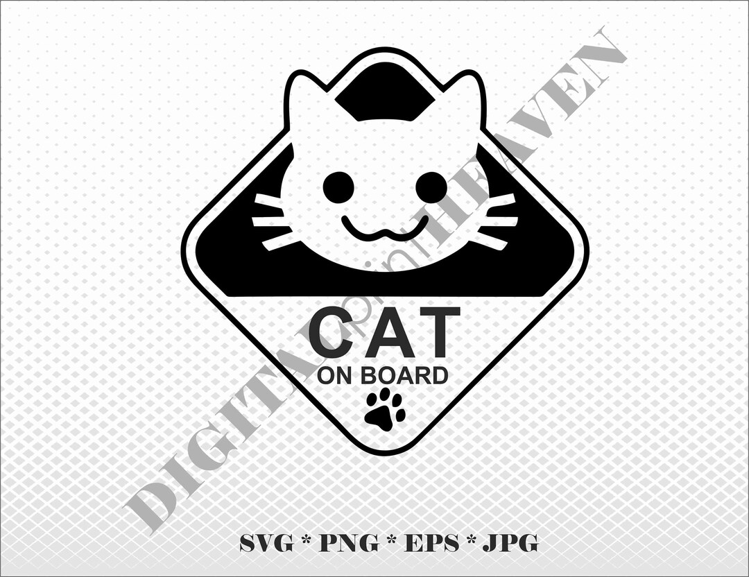 Cat on Board Cut Svg Design Cut Svg Eps Png Cricut Silhouette Digital ...