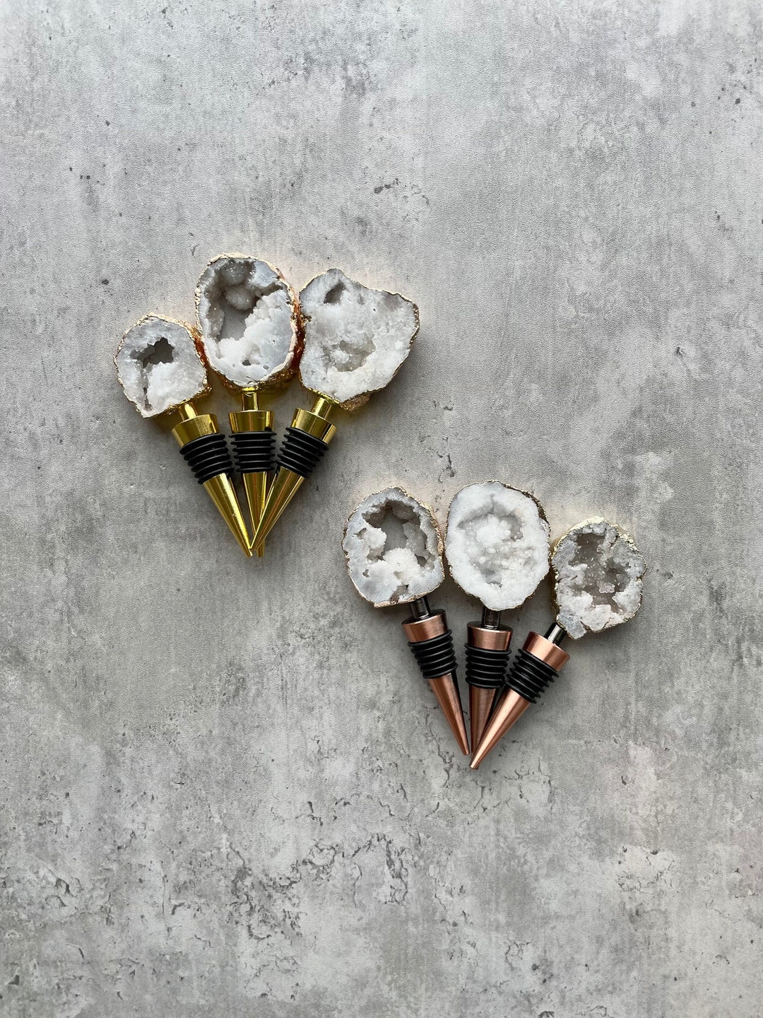 White Gemstone Bottle Stoppers With Rose Gold and Gold Stainless Steel ...