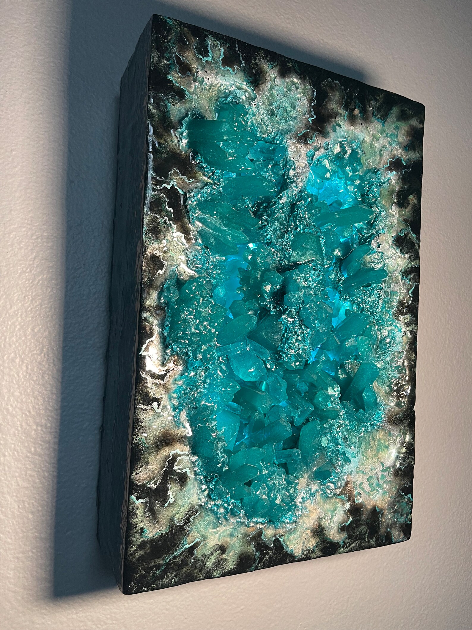 Turquoise Cluster Box, Geode Art, Quartz Crystals, Remote Controlled ...