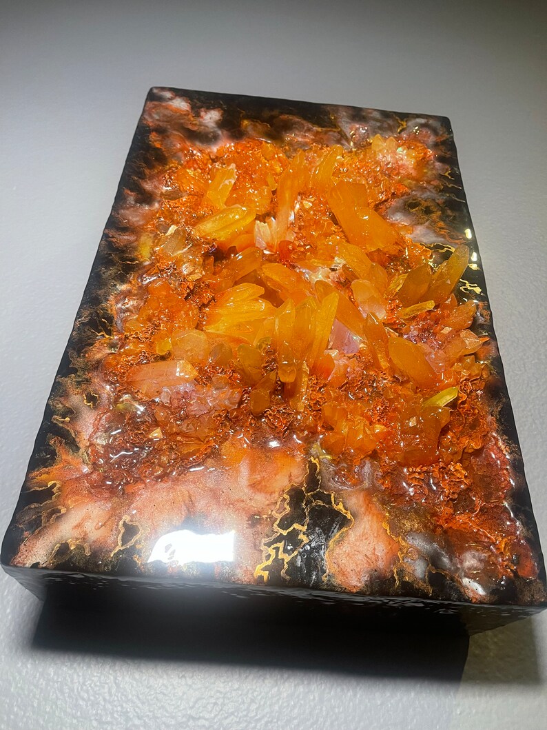 Amber Cluster Box, Geode Art, Quartz Crystals, Remote Controlled LED ...