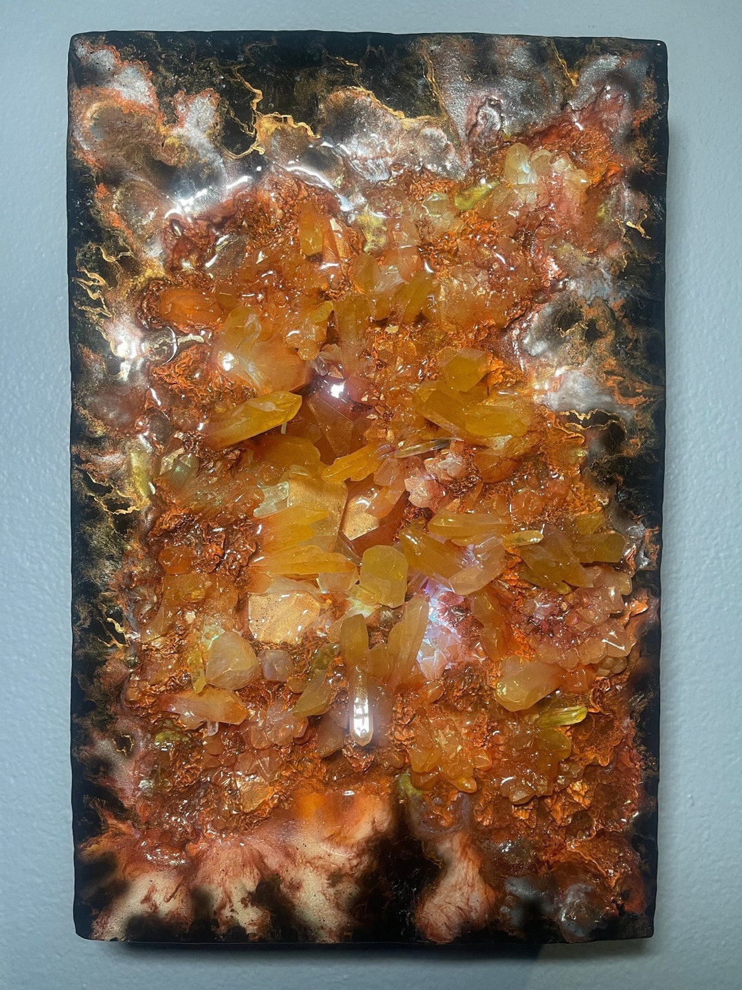 Amber Cluster Box, Geode Art, Quartz Crystals, Remote Controlled LED ...