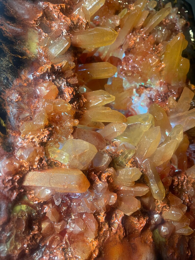 Amber Cluster Box, Geode Art, Quartz Crystals, Remote Controlled LED ...