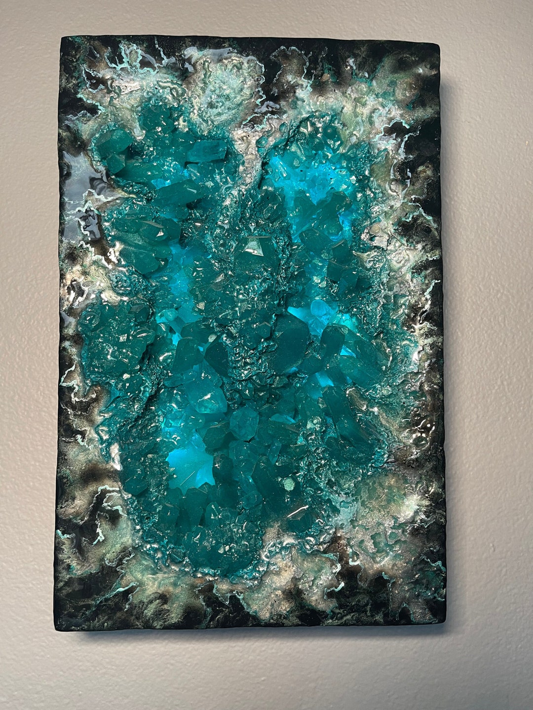 Turquoise Cluster Box, Geode Art, Quartz Crystals, Remote Controlled ...