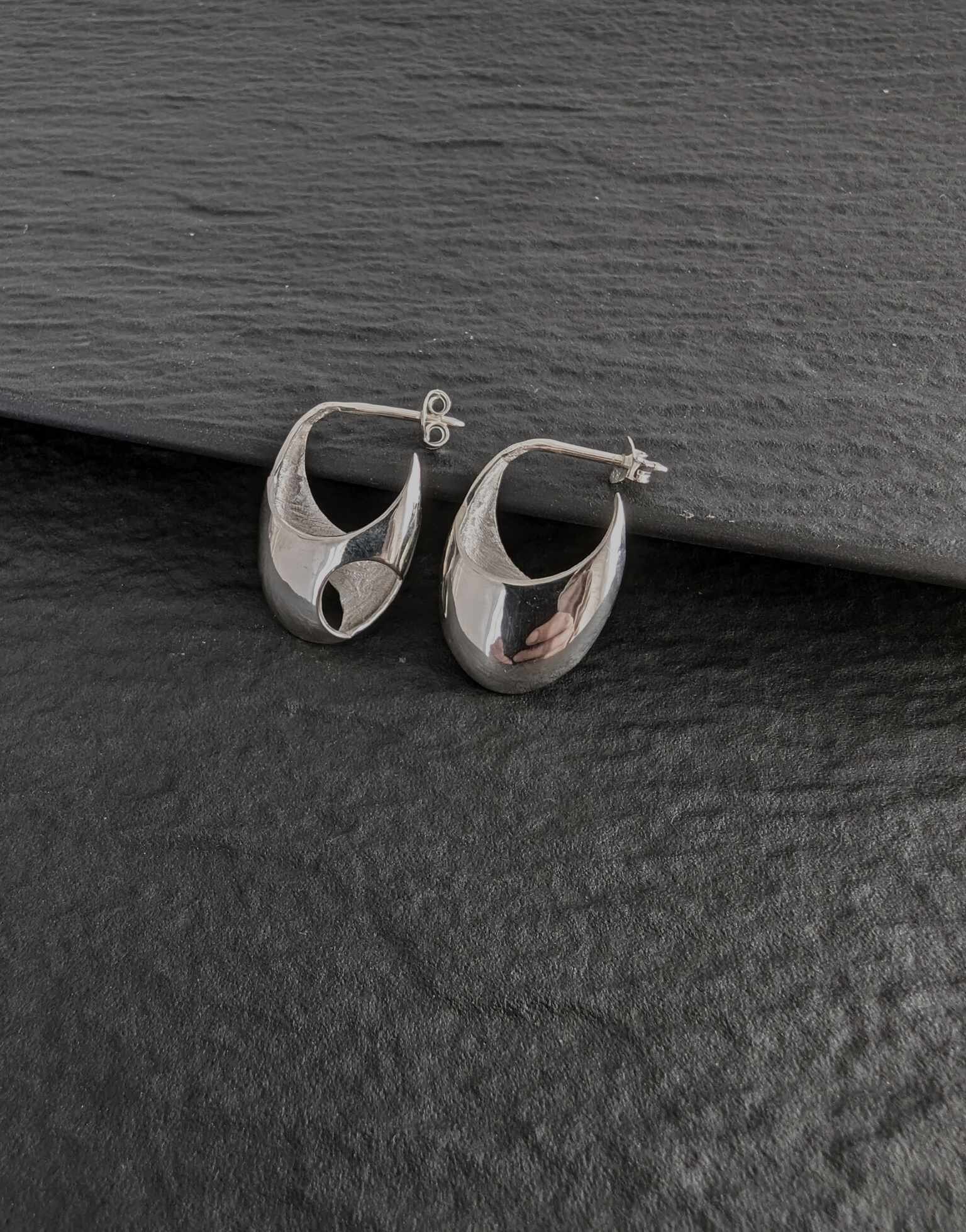 Sterling Silver Puffed Hoop Silver Ear Hoops Dome Earrings - Etsy