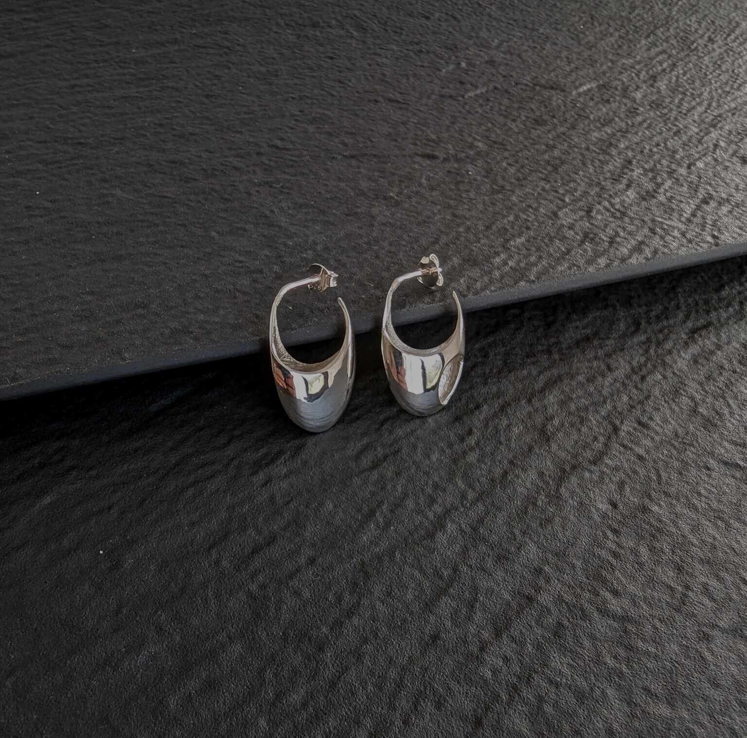 Sterling Silver Puffed Hoop Silver Ear Hoops Dome Earrings - Etsy